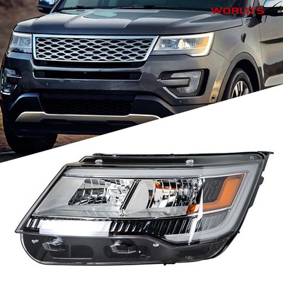 Fit For 2016-2018 Ford Explorer Headlight DRL Halogen W/LED Chrome ...