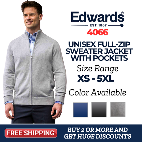 Edwards 4066 Unisex Long Sleeve Full Zip Mock Neck Sweater Wrinkle Free ...