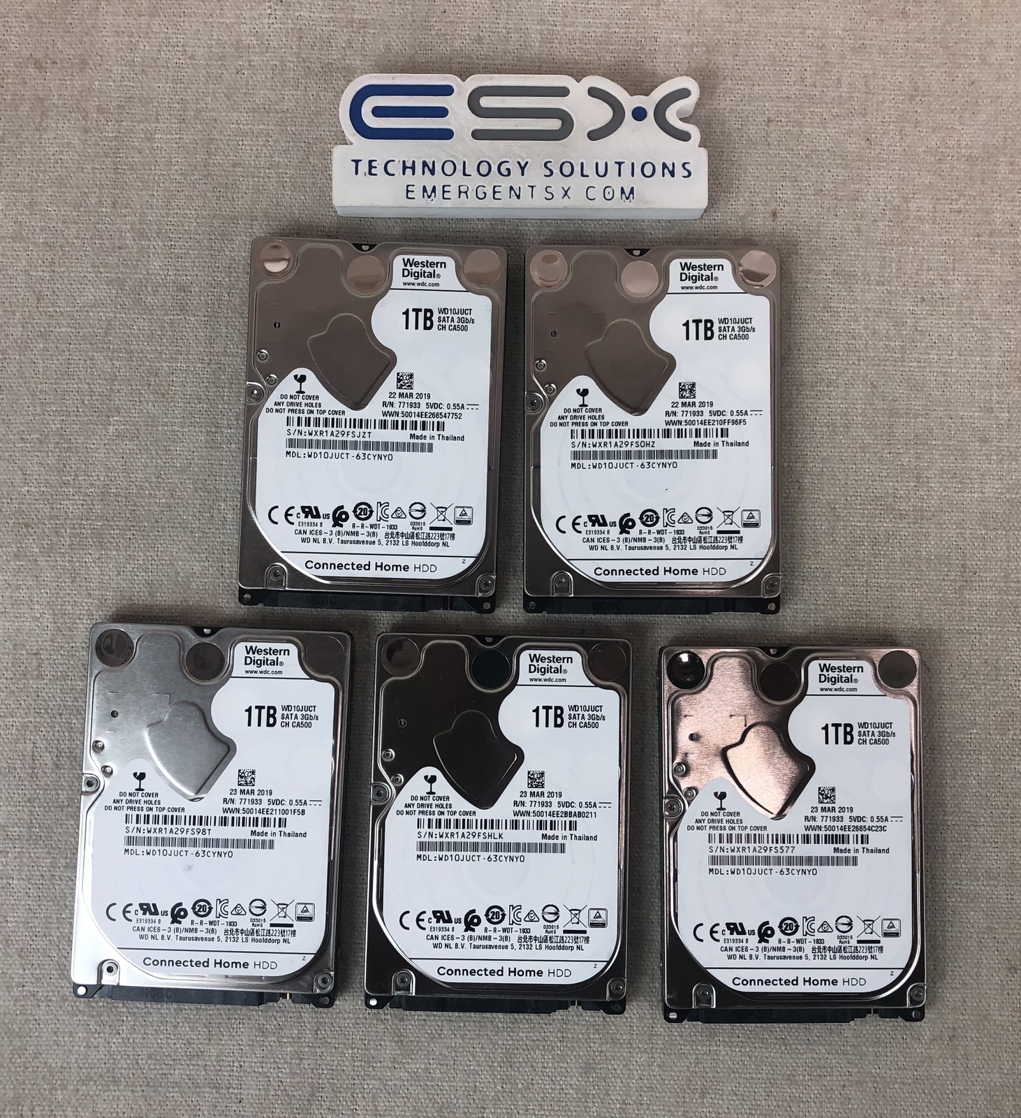 Lot of 5 Western Digital WD10JUCT-63CYNY0 1TB 3.0Gb/s SATA 2.5" HDD 100 ...