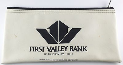 Vintage First Valley Bank Bethlehem PA Vinyl Zippered Money Deposit Bag ...