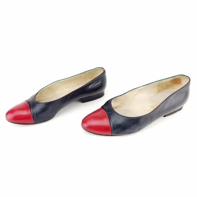 CHANEL Pumps Bicolor Flat 36 Valley Shoes Leather Navy x Red | eBay