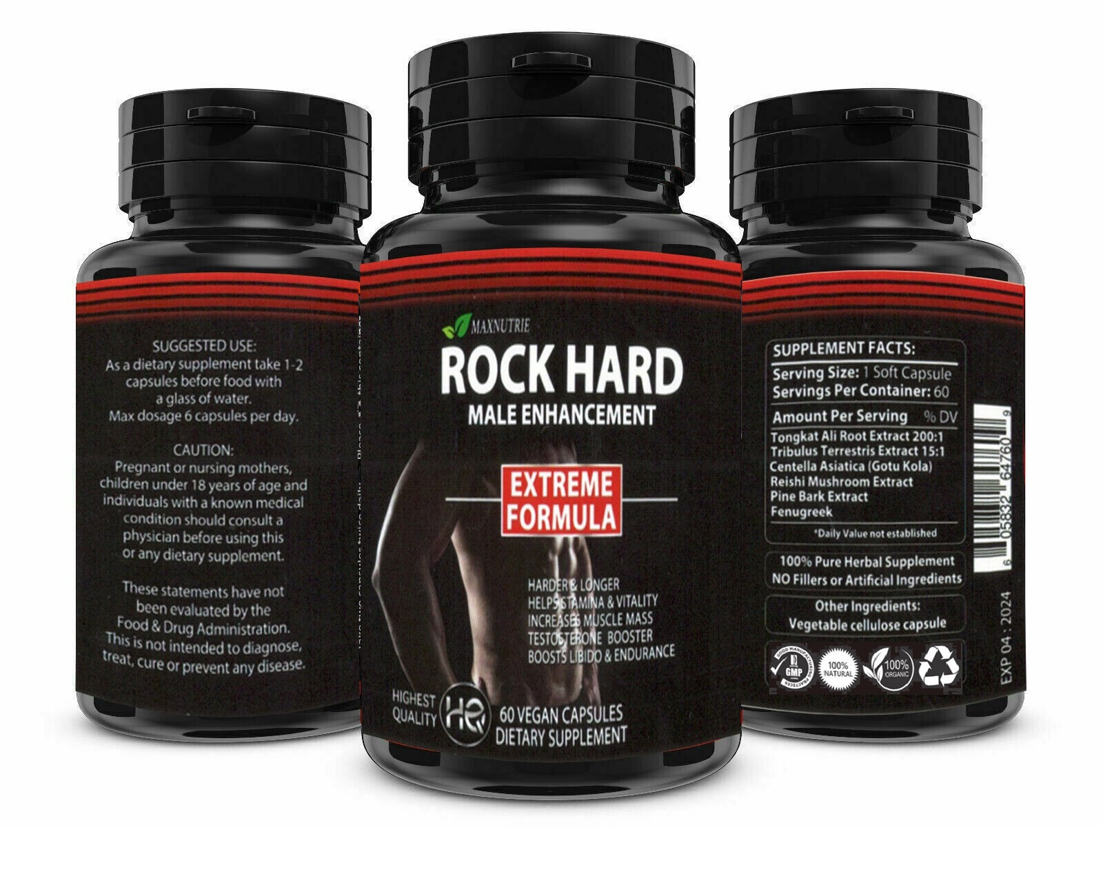 Horny Goat Weed Rock Hard Supplements Male Capsules Pills; EXP: 12/2027 ...