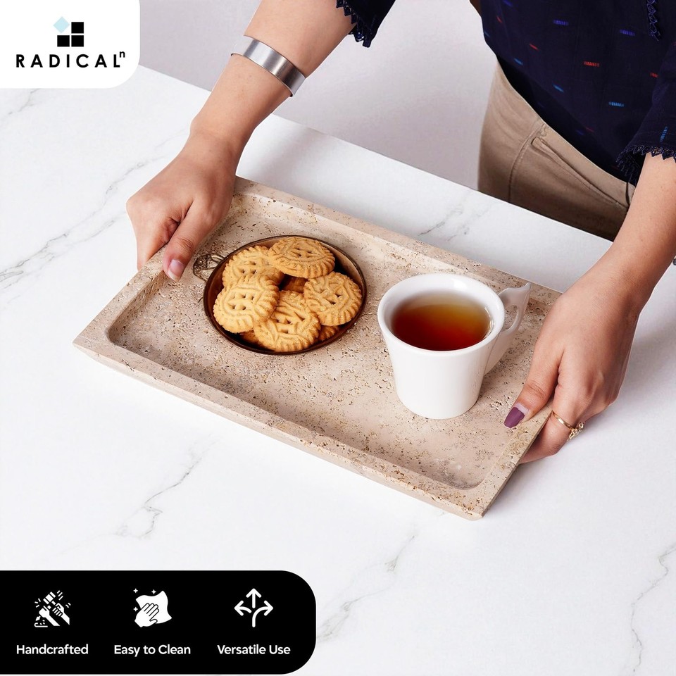 Marble Rectangle Serving Tray 12" Inches Handmade Travertine Decorative ...