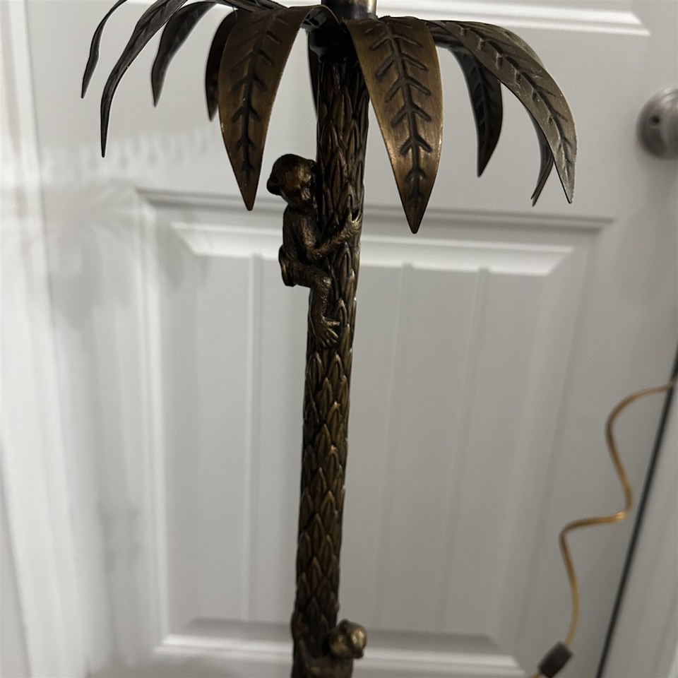 Vintage Buffet Lamp Palm Tree Climbing Monkeys Beaded Shade Table Lamp ...