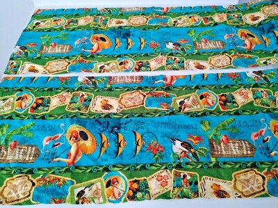 Curtain Valances Set Of 2 Blue Beach Summer Flamingo Fish Funky Retro ...