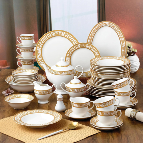 Luxury 57-Pc Gold Greek Key Dinnerware Set for 8 - Elegant Tableware | eBay