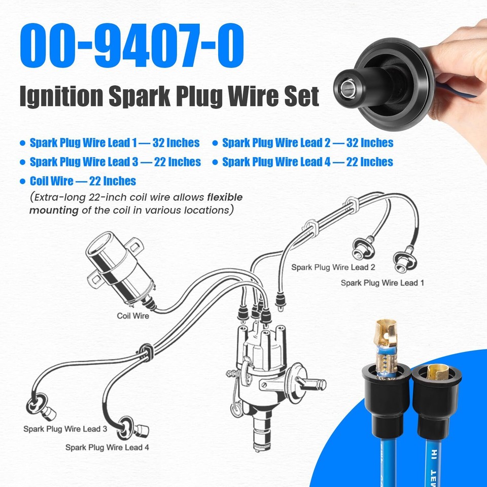 9407 Blue Ignition Spark Plug Wire Set for Vw Dune Buggy Bug Beetle ...