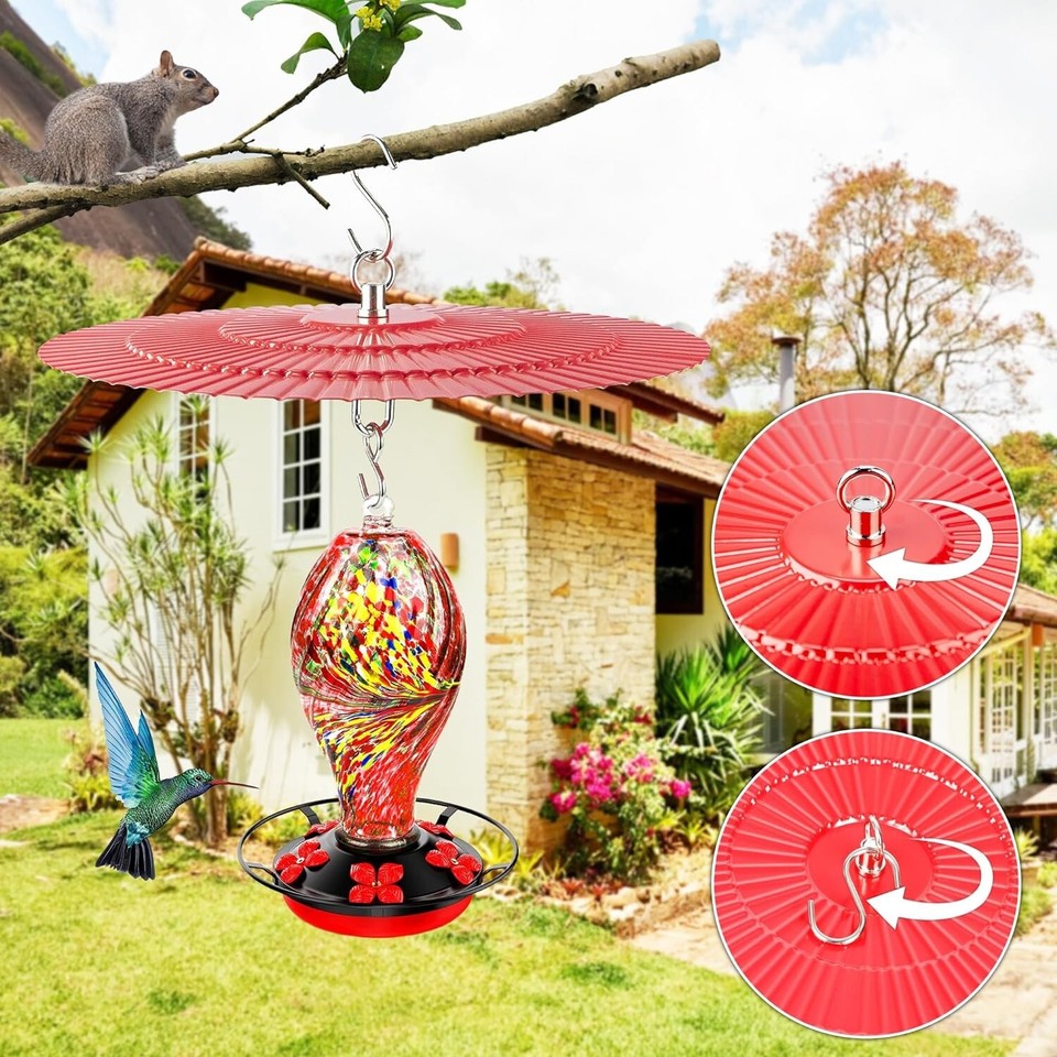 11.2" Metal Bird Feeder Rain Guard Red Dome Cover Umbrella Shade for ...