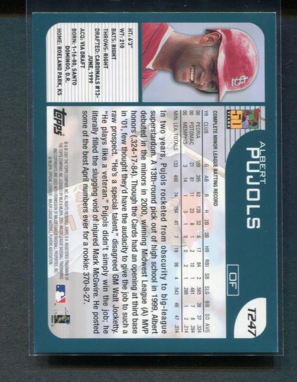 2001 Topps Albert Pujols Rookie #T247 St. Louis Cardinals | eBay