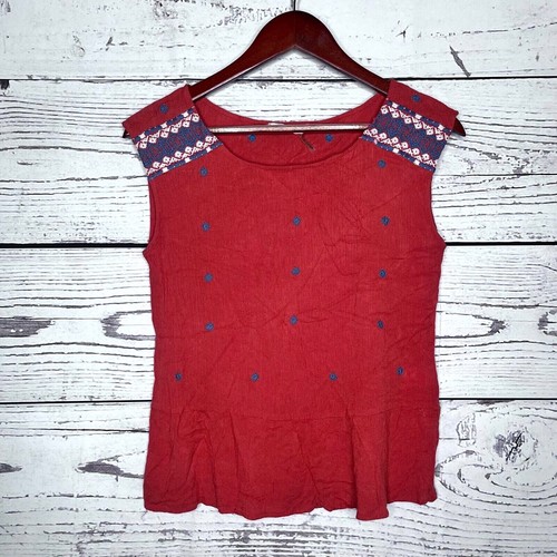 Le Sample Womens Red Sleeveless Round Neck Embroidered Peplum Tank Top ...