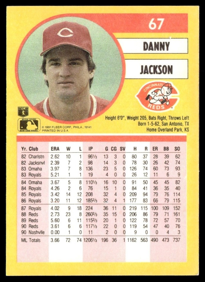 1991 Fleer Danny Jackson Cincinnati Reds #67 | eBay