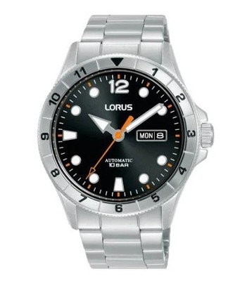 Lorus Mens Automatic Day Date Black Dial Stainless Steel Bracelet Watch ...