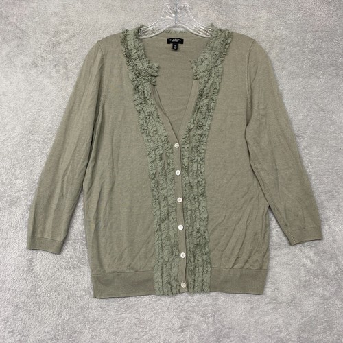 Talbots Sweater Womens Small Green Silk Cotton Cardigan Button Up V ...