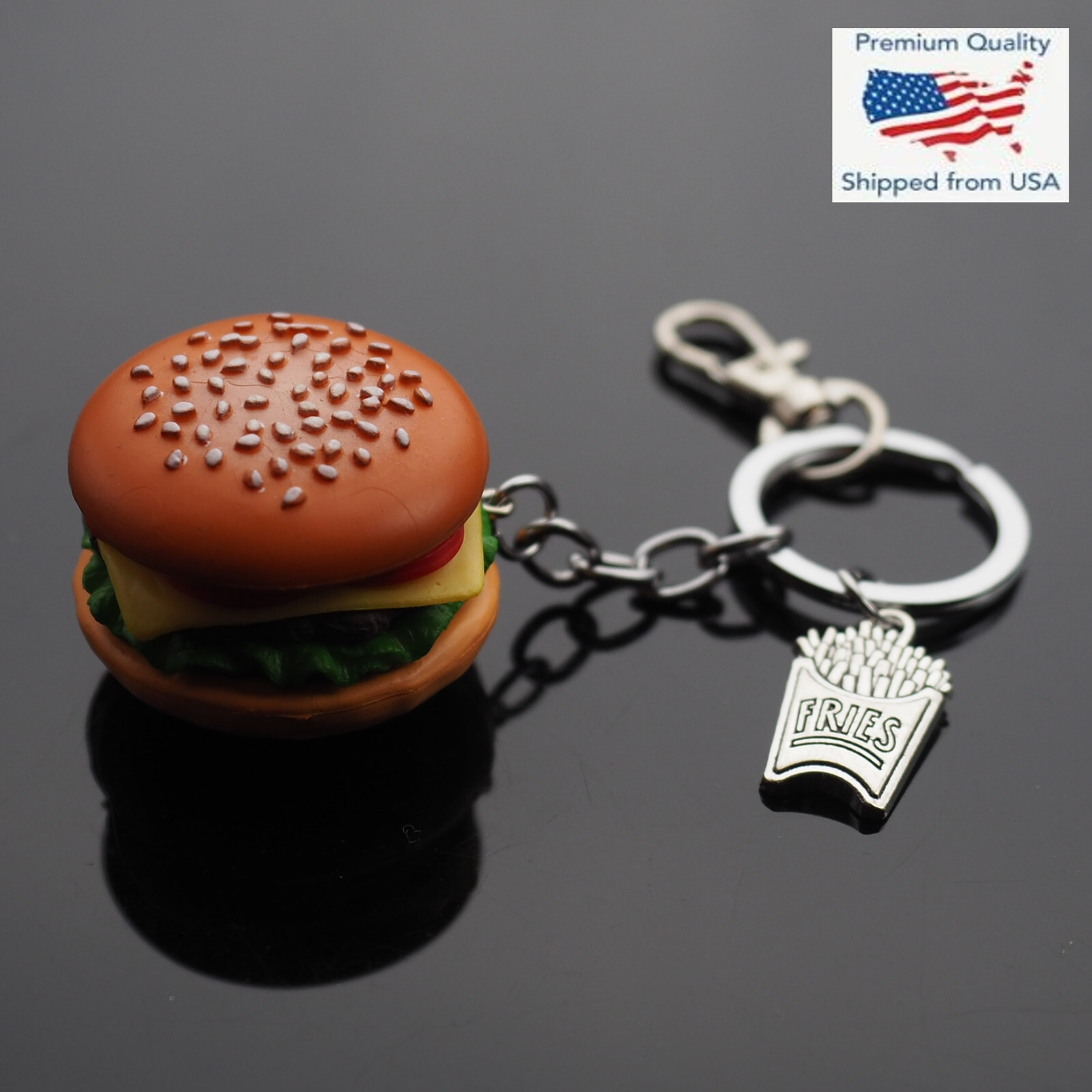Cheeseburger & Fries Keychain Fast Food Novelty Fun Lobster Clasp Clip ...