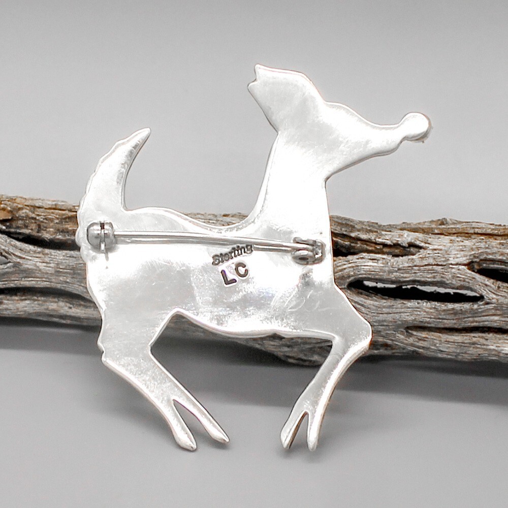 NAVAJO-STERLING SILVER & CORAL RUDOLPH THE RED NOSE REINDEER PIN by LEE ...