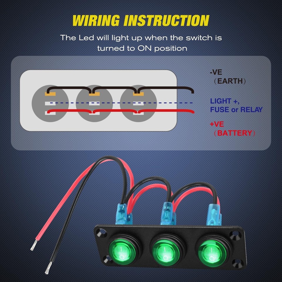LED Illuminated 3 Gang Toggle Switch Panel for 12V Vehicles ...