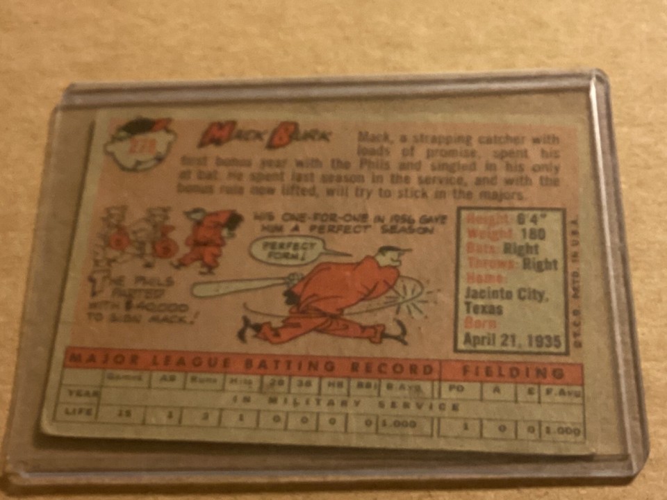 1958 Topps Baseball Card Set Break #278 Mack Burk - EX - Lite Corner ...
