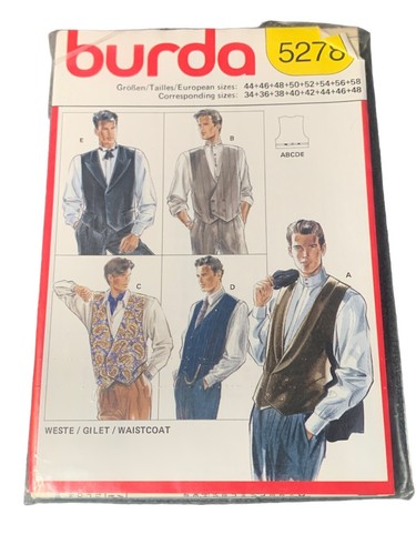 Burda 5278 Mens Vest Pattern Sizes 34-48 Sew Your Way to Dapper 1980s ...