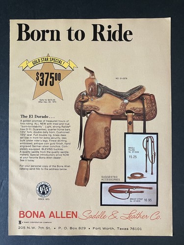 1973 Bona Allen Saddle & Leather Co. Born to Ride Forth Worth TX Vtg ...