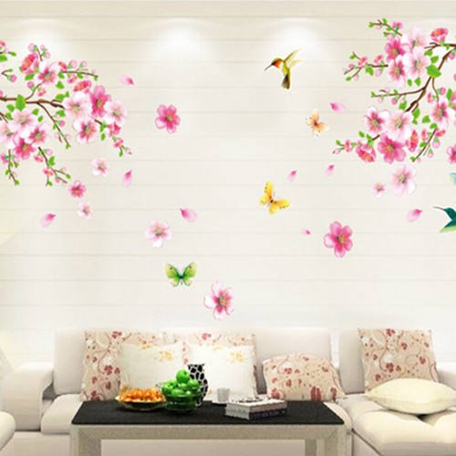 Beautiful Flower Peach blossom Birds Art PVC Wall Stickers Removable ...