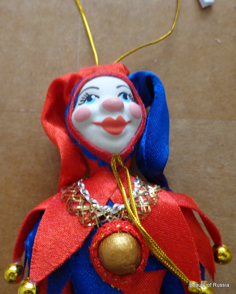 Russian fabric porcelain face Jester 6.25" handmade figure & ornament ...