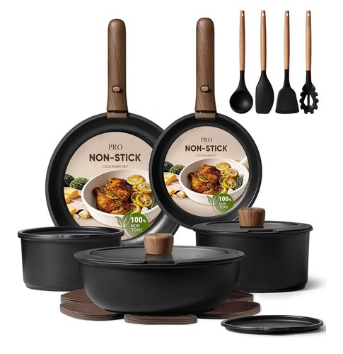 19pcs Nonstick Cookware Set With Detachable Handle And Dishwasher Safe ...