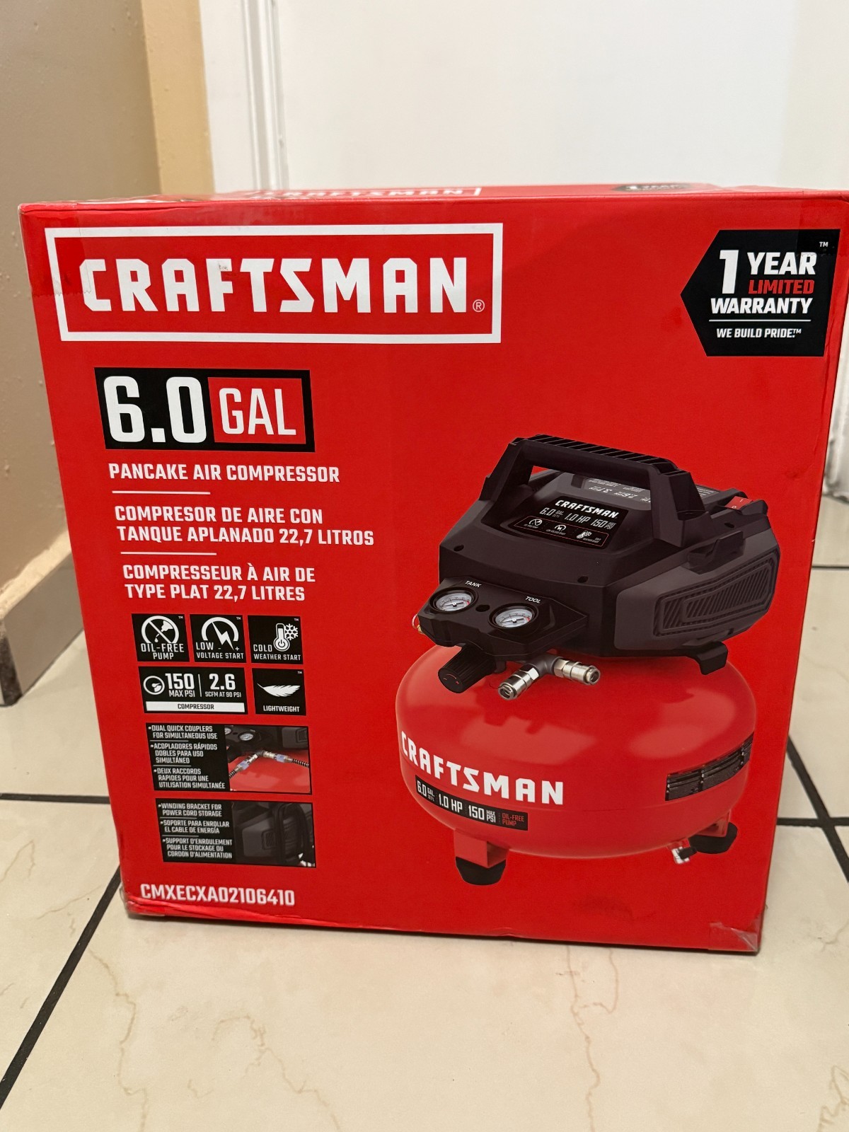 Craftsman 6-Gallon Portable Electric 150 PSI Pancake Air Compressor ...