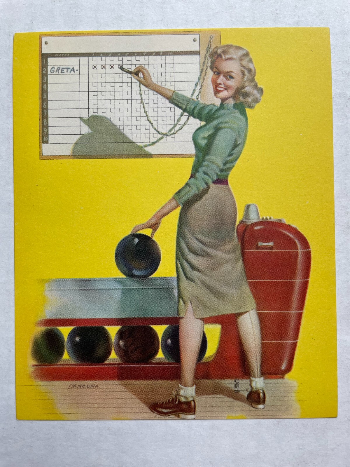 1950-60's SMALL Pinup Girl Picture Woman Bowling and Getting 3 Strikes ...
