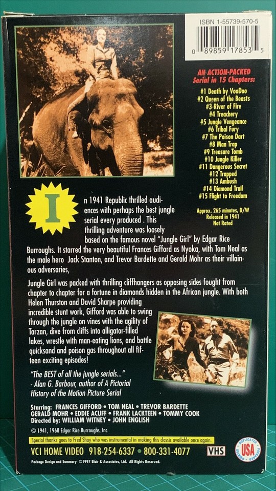 Jungle Girl - Serial 1-15 ( VHS , 2001 2-Tape Set ) w/ Frances Gifford ...