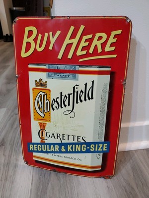 c.1950s Original Vintage Chesterfield Cigarettes Sign Metal Embossed ...