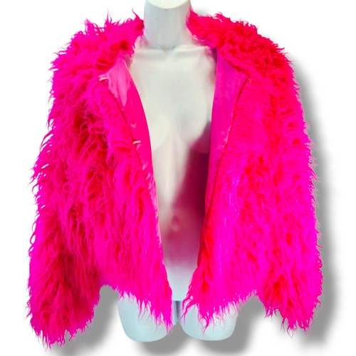 Ailubaodan Faux Mongolian Fur Coat Pink Fluffy Shaggy Festival Glam ...