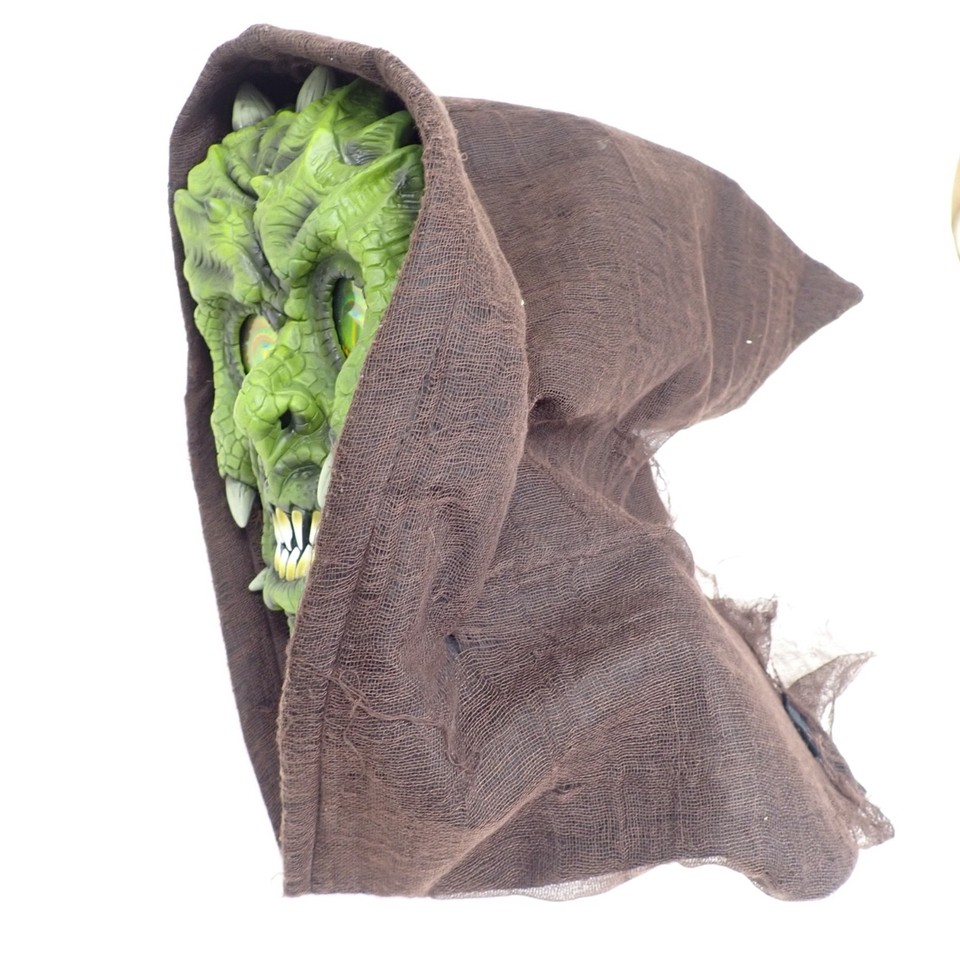 Scary Swamp Thing Green Monster Hooded Mask Fangs Yellow Eyes Halloween ...