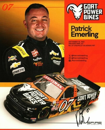 AUTOGRAPHED 2025 PATRICK EMERLING #07 GOAT POWER BIKES NASCAR POSTCARD ...