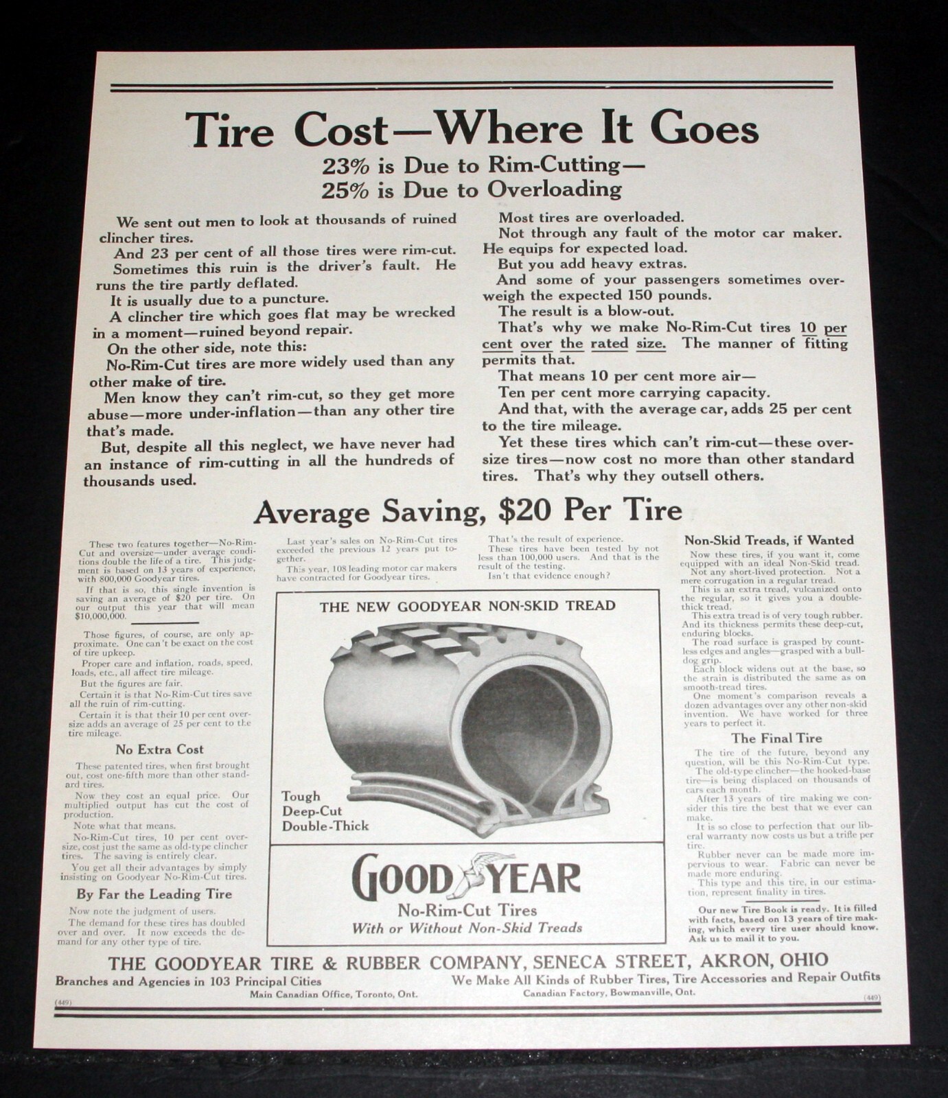 1912 OLD MAGAZINE PRINT AD, GOODYEAR NO-RIM-CUT TIRES, WITH NON-SKID ...