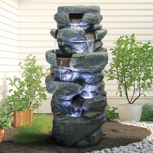 40in 6-Tier Rock Waterfall Fountain with Pump – Indoor or Outdoor Water ...