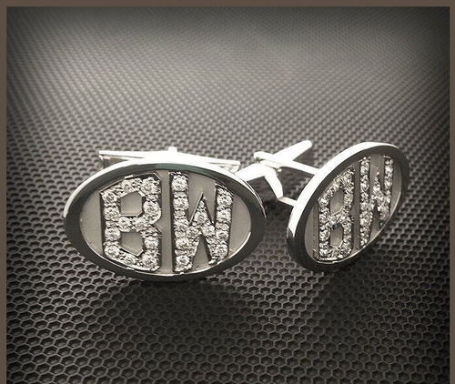 Lab-Grown Diamond Studded Two Initial Customized Cufflinks In 10K White ...