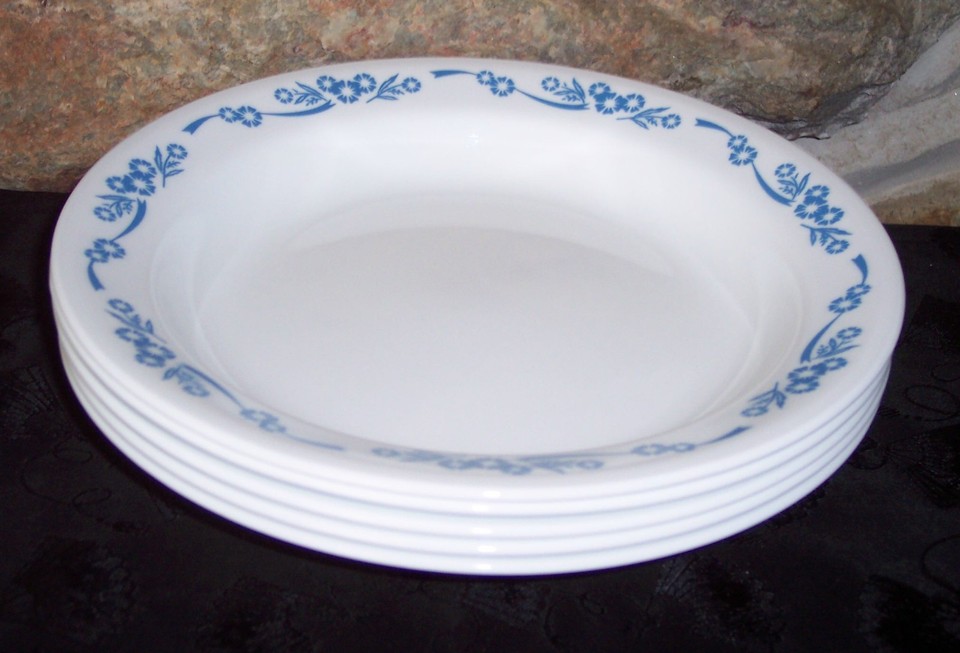 5 Corelle Blue Cornflower 8.5 Flat Rim Soup Pasta Bowls USA | eBay