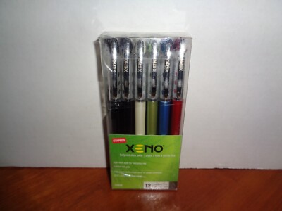 12 PACK STAPLES XENO BALLPOINT STICK PENS MEDIUM BLACK INK | eBay