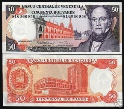 Venezuela 50 BOLIVARES P-65 1992 "BELLO" Academic Building Venezuelan ...