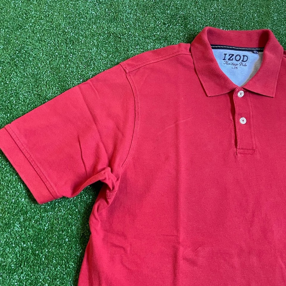 Izod Men's Heritage Short Sleeve Logo Classic Pique Y2K Red Polo Shirt ...