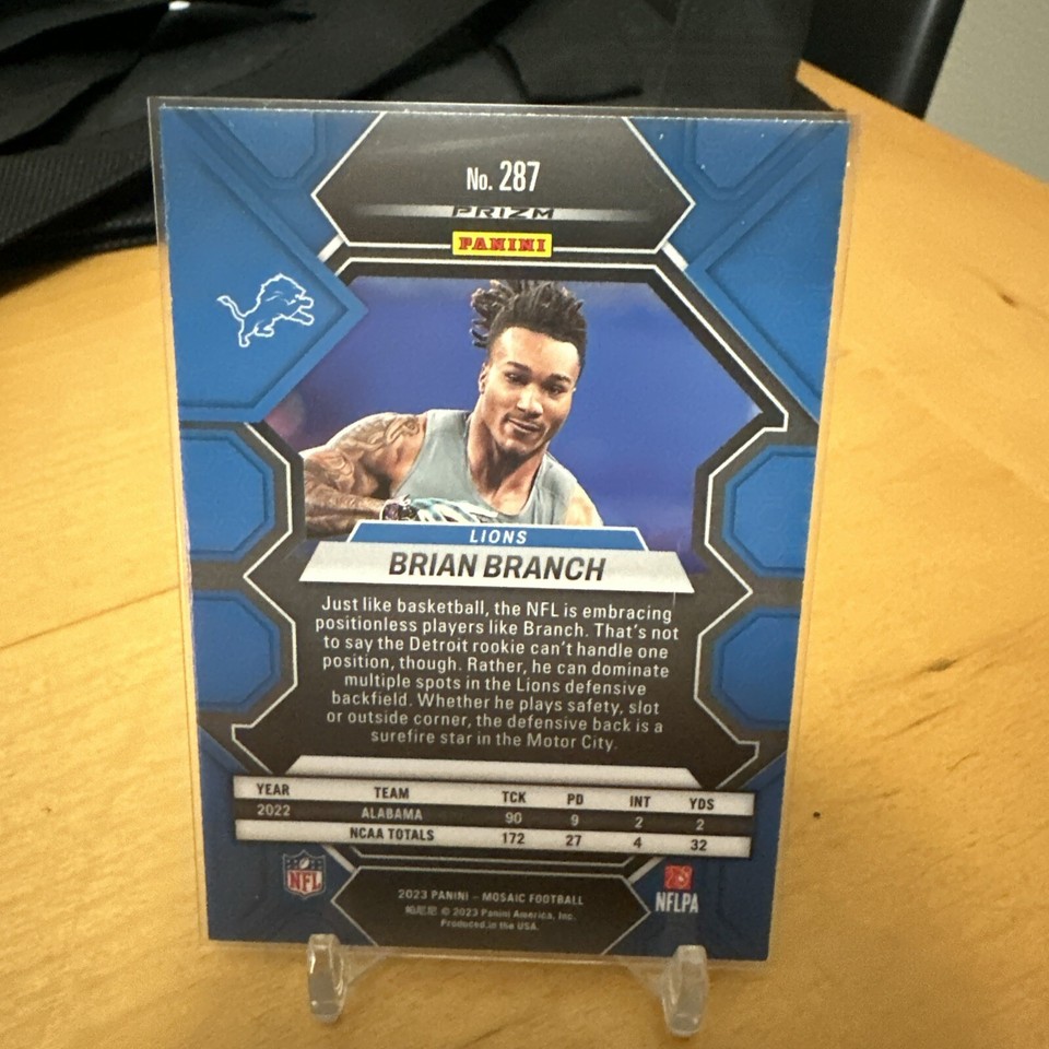 2023 Panini Mosaic Brian Branch Yellow Reactive PRIZM Rookie SP RC ...