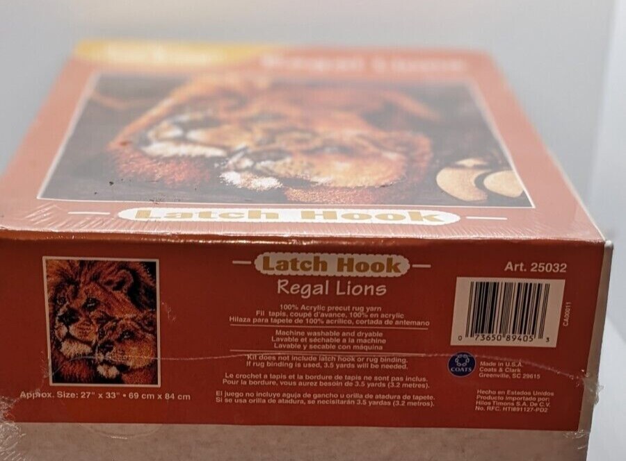 Rare NEW sealed Vintage J & P Coats Latch Hook Kit Regal Lions 27” x 33 ...