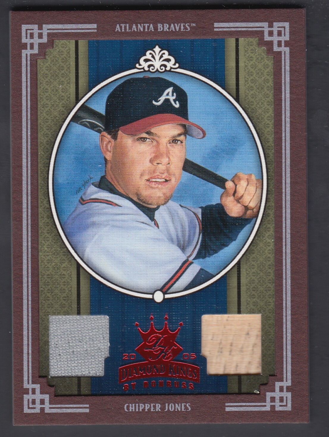 Chipper Jones 2005 Diamond Kings Materials Framed Red Jersey Bat card ...