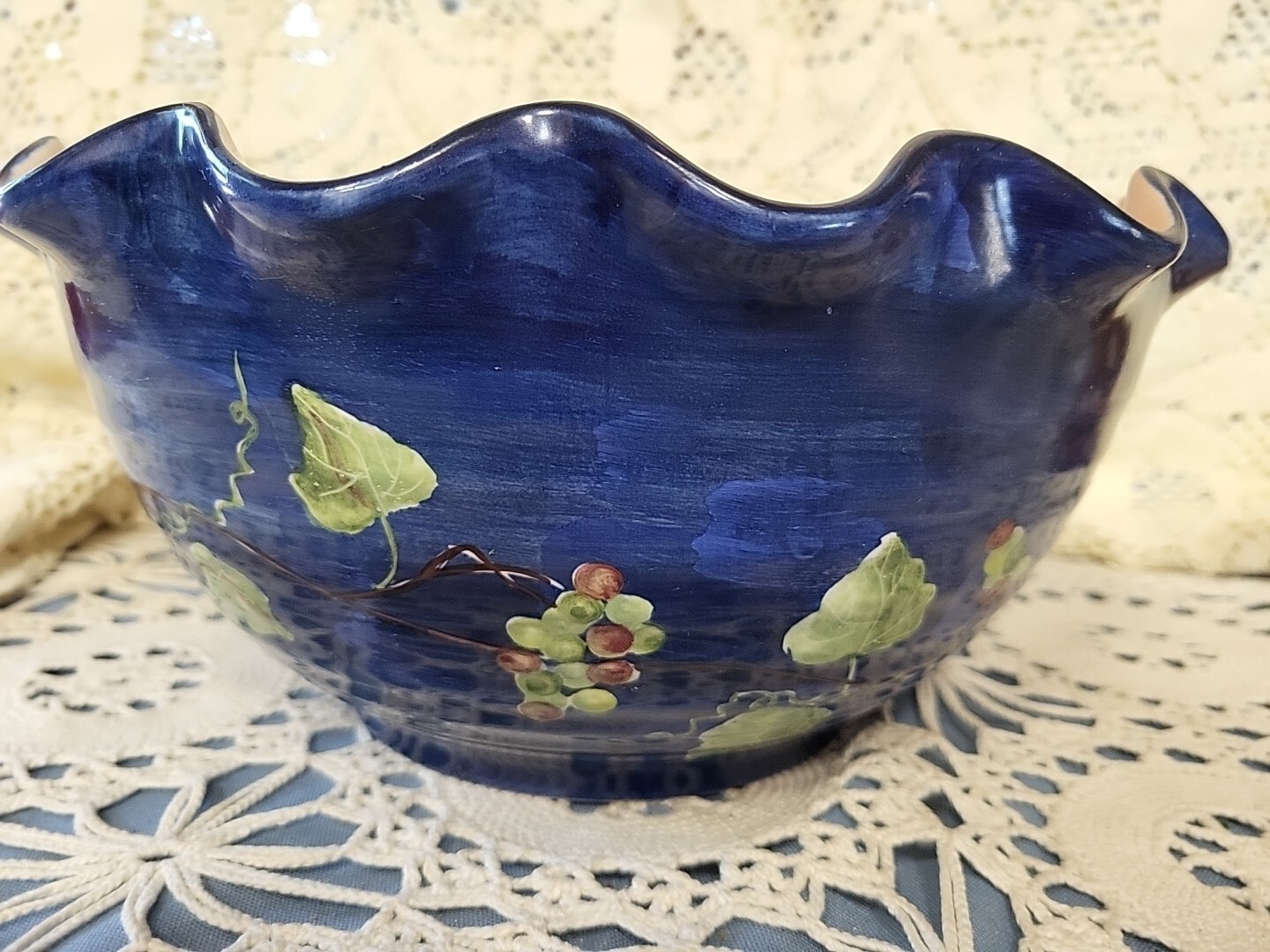 Design Pac Inc. Pottery 10.5" Ruffled Bowl 5.25" Deep Colbolt Blue ...