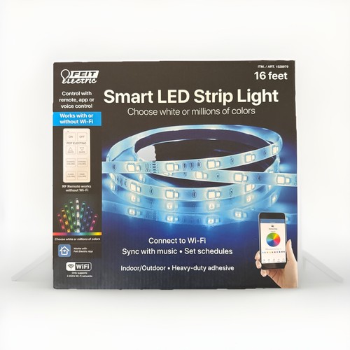 FEIT Electric Smart LED Strip Light 16 Ft White Multi Color Remote Wifi ...