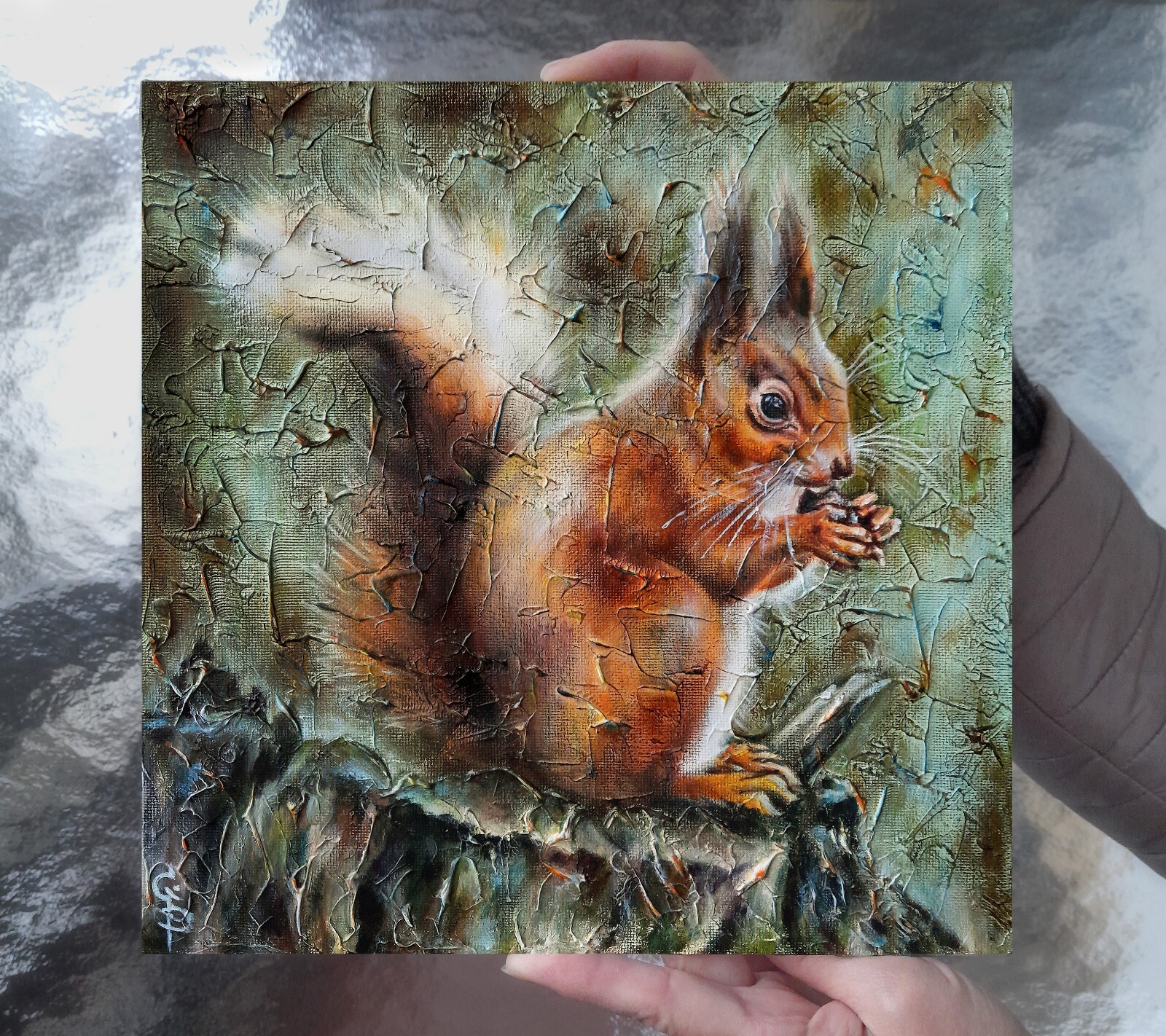 Squirrel Oil Painting on Canvas Panel Forest Animal Signed Original Oil ...