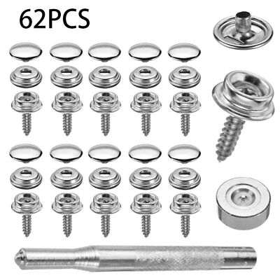 62X Stainless 15mm Snap Fastener Suit Canvas To Screw Press Poppers ...