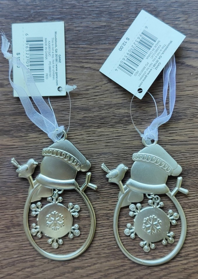 2 Metal/Pewter Snowmans Christmas Ornament by Ganz "Letters K and J ...