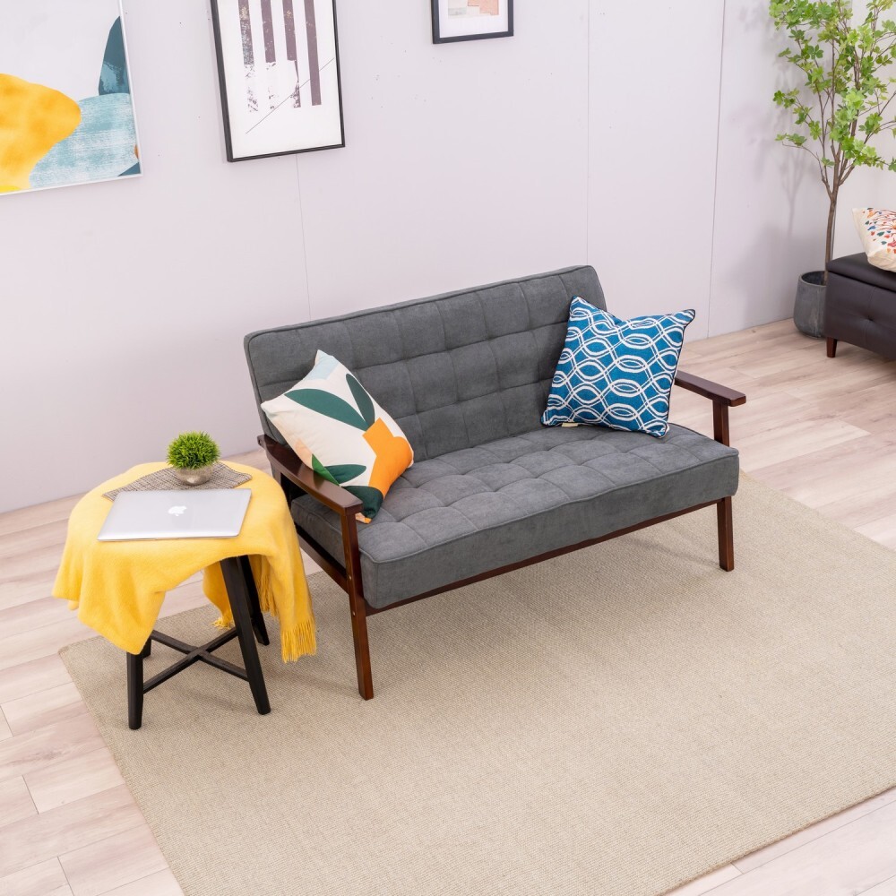 2 Seater Fabric Love Seat Sofa with Solid Wooden Frame Couch Settee ...