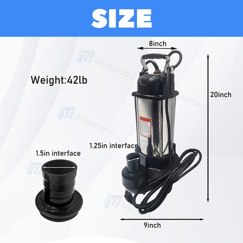 1.5HP Sewage Grinder Sump Pump W/Float Heavy Duty Stainless Steel 110V ...